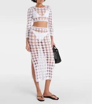 Anna Kosturova Rosette Crochet Cotton Midi Skirt