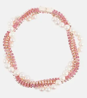 Magda Butrym Crystal And Pearl Embellished Necklace - Pink