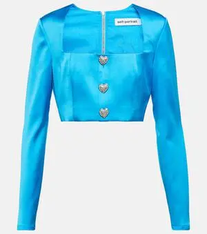 SELF-PORTRAIT Crystal-embellished Satin Crop Top