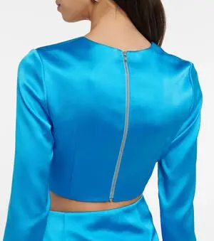 SELF-PORTRAIT Crystal-embellished Satin Crop Top
