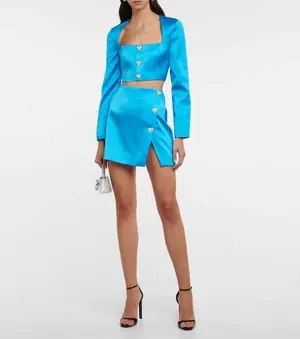 SELF-PORTRAIT Crystal-embellished Satin Crop Top