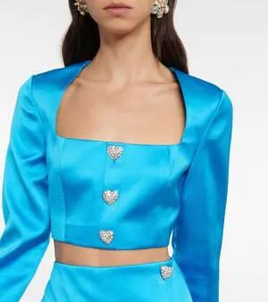 SELF-PORTRAIT Crystal-embellished Satin Crop Top