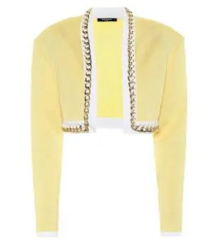 Balmain Chain-link Knit Cropped Jacket - Yellow
