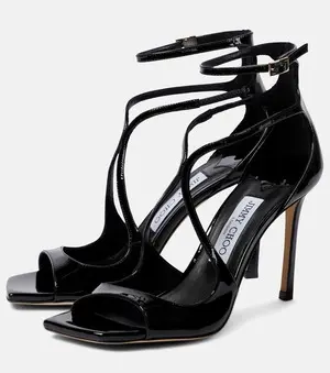 JIMMY CHOO Azia 95 Patent Leather Sandals - Black