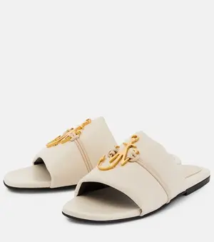 JW Anderson Anchor Leather Slides - Beige