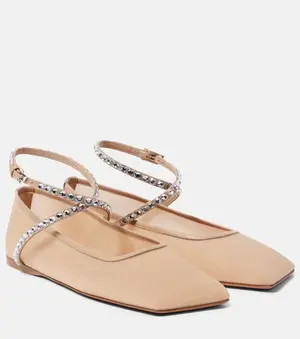 Amina Muaddi Ane Embellished Ballet Flats - Beige