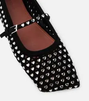 Amina Muaddi Embellished Leather Mary Jane Flats