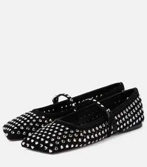Amina Muaddi Embellished Leather Mary Jane Flats