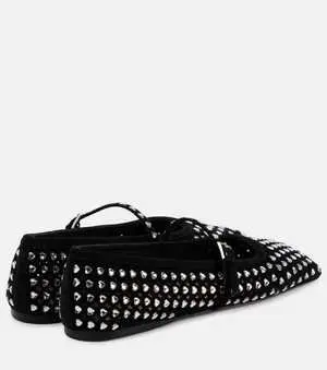 Amina Muaddi Embellished Leather Mary Jane Flats