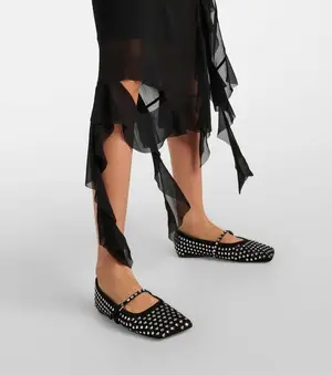 Amina Muaddi Embellished Leather Mary Jane Flats