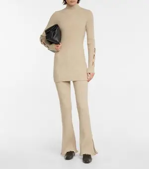 Victoria Beckham Ribbed Wool-blend Flared Pants
