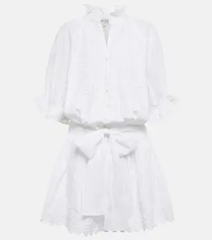 JULIET DUNN Embroidered Cotton Poplin Shirt Dress - White
