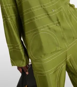 TOTEME Monogram Silk Twill Pajama Shirt