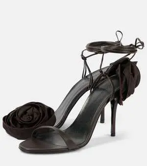 Magda Butrym Floral Appliqué Satin Sandals - Brown