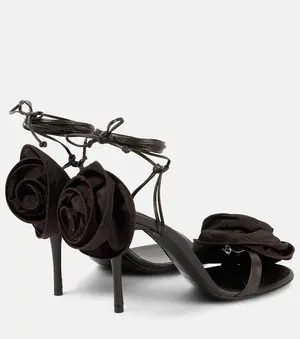 Magda Butrym Floral Appliqué Satin Sandals - Brown