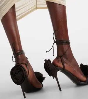 Magda Butrym Floral Appliqué Satin Sandals - Brown