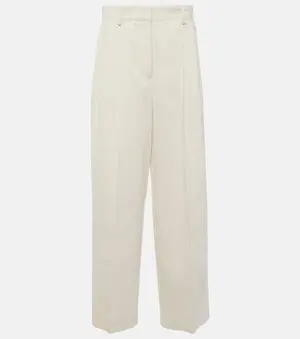 TOTEME High-rise Wide-leg Silk And Cotton Blend Trousers - White