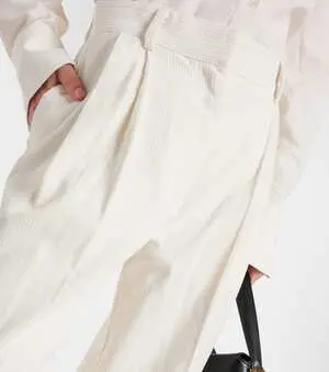 TOTEME High-rise Wide-leg Silk And Cotton Blend Trousers - White