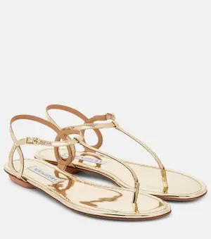 AQUAZZURA Almost Bare Metallic Thong Sandals - Gold