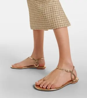 AQUAZZURA Metallic Leather Thong Sandals - Gold