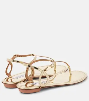 AQUAZZURA Metallic Leather Thong Sandals - Gold