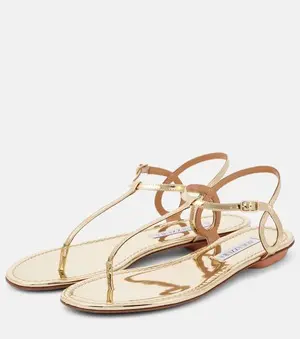 AQUAZZURA Metallic Leather Thong Sandals - Gold