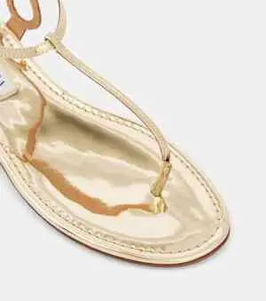 AQUAZZURA Metallic Leather Thong Sandals - Gold