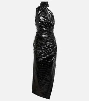 Alaïa Asymmetric Croc-effect Midi Dress