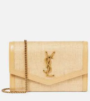 Saint Laurent Uptown Raffia Wallet On Chain - Neutrals