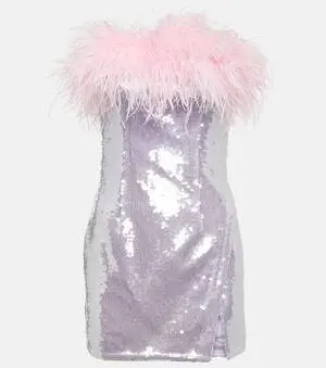 SELF-PORTRAIT Feather-trimmed Sequined Mini Dress