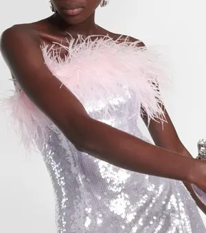 SELF-PORTRAIT Feather-trimmed Sequined Mini Dress