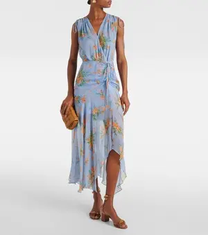 Veronica Beard Dovima Floral Silk Maxi Dress - Blue