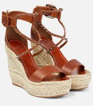 CHRISTIAN LOUBOUTIN Leather Wedge Espadrilles With Ankle Strap - Brown