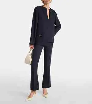 Valentino Garavani Cady Couture High-rise Flared Trousers - Blue
