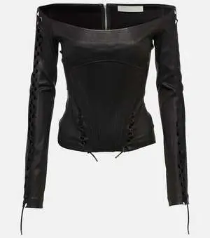 DION LEE Hinge-seam Leather Bustier Top - Black