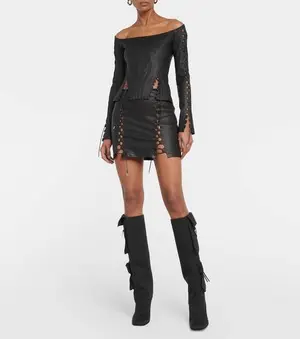 DION LEE Hinge-seam Leather Bustier Top