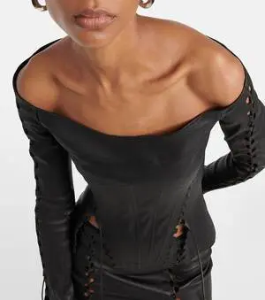 DION LEE Hinge-seam Leather Bustier Top
