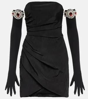 David Koma Moire Minidress And Embellished Gloves - Black