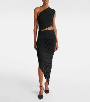 Alaïa Cutout Ruched Jersey Midi Dress