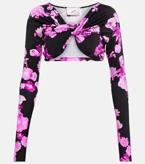 Coperni Floral Cropped Twisted Jersey Top - Multicoloured