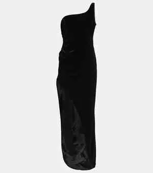 Alessandra Rich One-shoulder Velvet Maxi Dress - Black