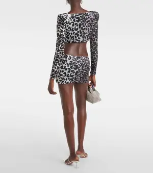 Alex Perry Leopard-print Velvet Miniskirt