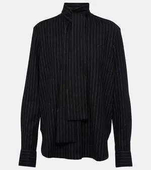 Alex Perry Pinstripe Tie-neck Shirt - Black
