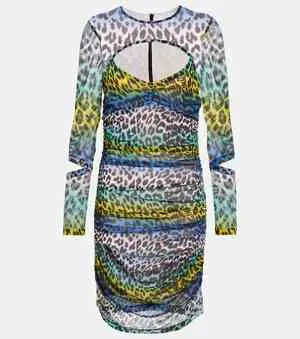GANNI Leopard-print Mesh Minidress - Multicoloured