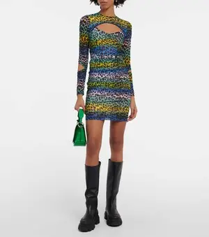 GANNI Leopard-print Mesh Minidress