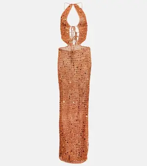 AYA MUSE Morel Sequined Maxi Dress - Orange