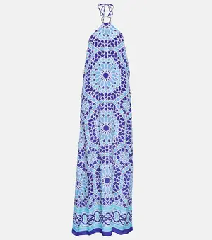 ALEXANDRA MIRO Asher Printed Halterneck Maxi Dress - Blue