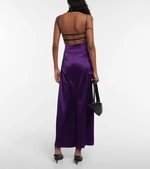 DIDU Asymmetric Silk Satin Maxi Skirt