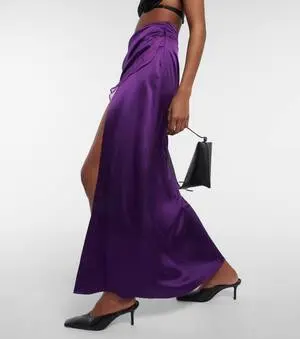 DIDU Asymmetric Silk Satin Maxi Skirt