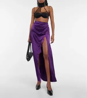 DIDU Asymmetric Silk Satin Maxi Skirt